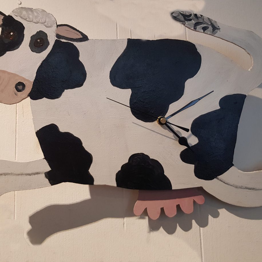 BLACK AND WHITE COW PENDULUM CLOCK - THE JANE ADAMS GALLERY